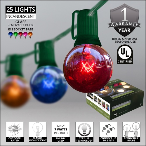 Christmas Lights - 25 G40 Transparent Multicolor Patio Lights